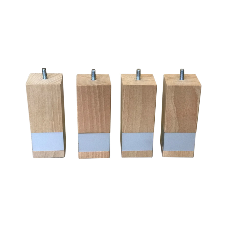 jeu de 4 pieds bois cubique clair bague alu h 15 cm